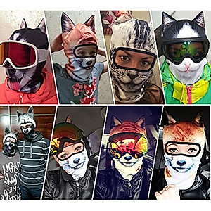 wtactful 3D Animal Ears Balaclava Windproof Face Mask Protection for Skiing Snowboard Cycling Motorcycle Music Festivals Raves Halloween Party Summer Winter Cold Weather Outdoor Shiba Dog MEB-03