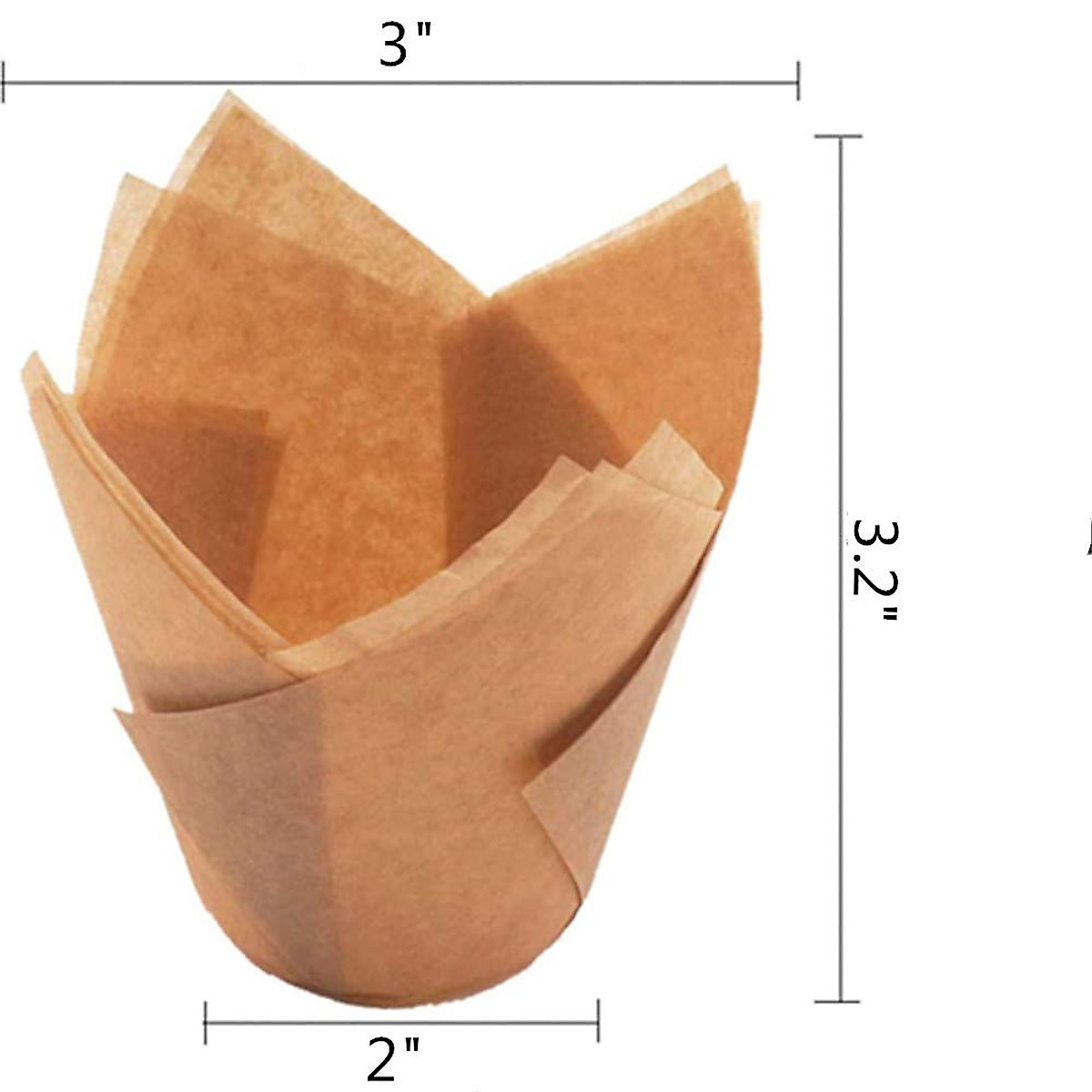 200pcs Tulip Cupcake Liners Natural Baking Cups Muffin Paper Liner Grease-Proof Wrappers for Wedding， Cases Wrappers for Wedding Birthday Partyr, Standard Size (Natural)