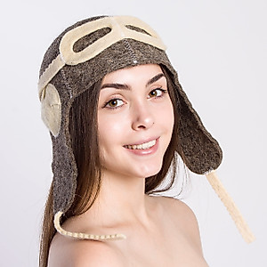 Wool Sauna Hat Embroidered Pilot Finnish Sauna Hat Russian Sauna Hat Wool Aviator - Russian Banya Sauna Hat for Men Sauna Hats Sauna Cap Gray