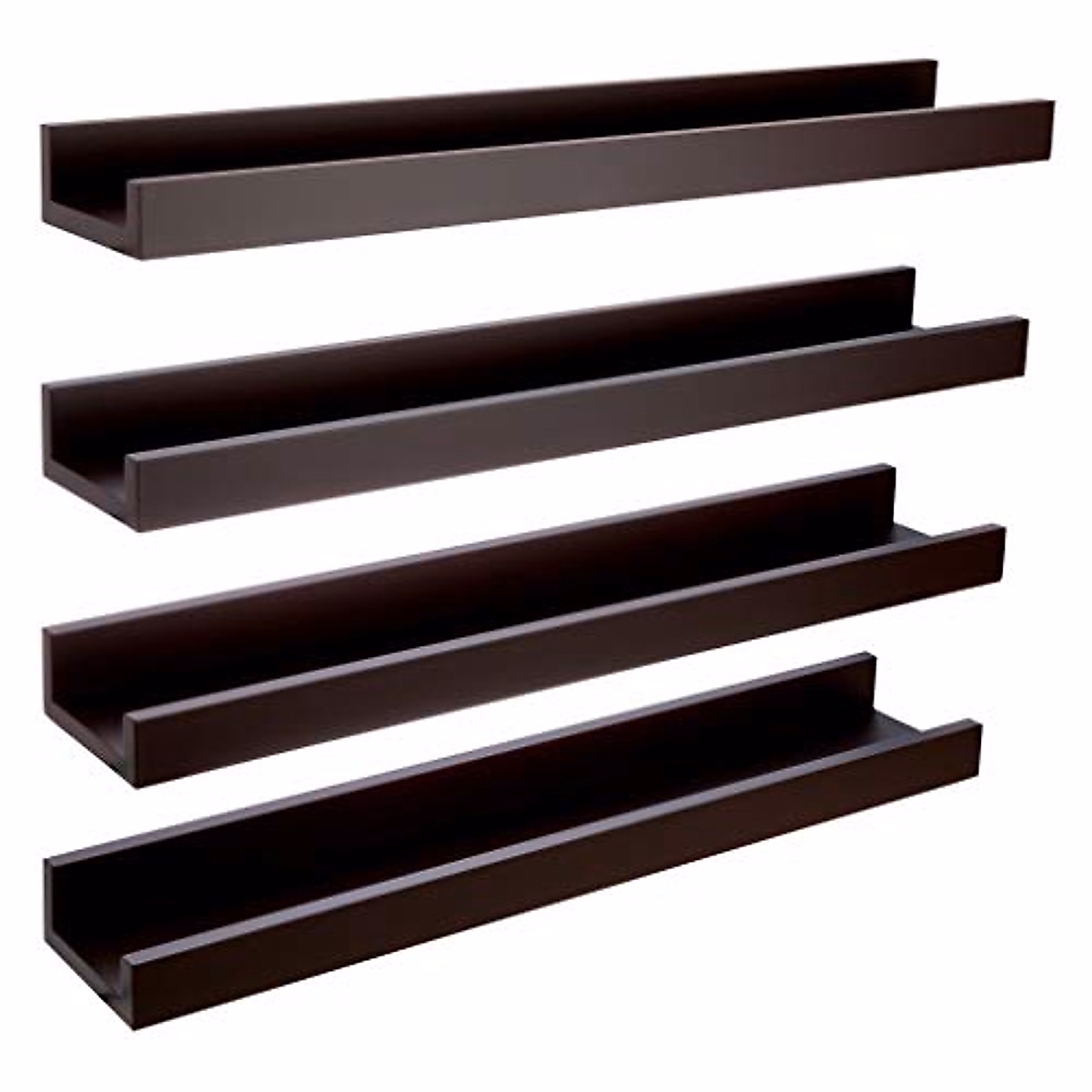 Kiera Grace Set of Four Edge Simple & Classic Decorative Engineered Wood Floating Wall-Mounted Picture Frame Shelves for Home, Room, & Office, 23" L x 4" W x 2" H, Brown
