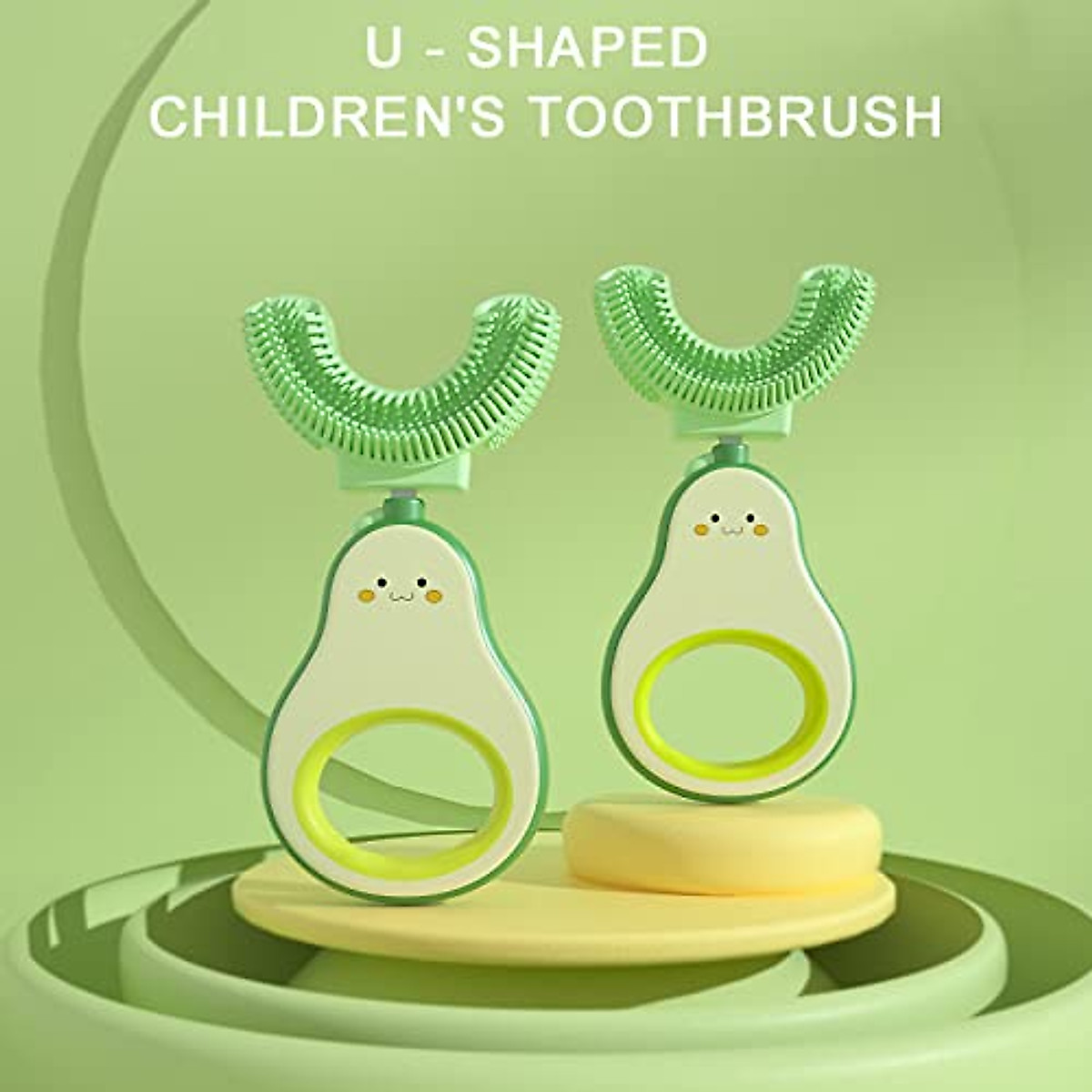 Pampoo Kids U Shaped Toothbrush Avocado Shape Silicone Manual Toothbrush for 2-7years Oral Cleaning U-Shaped Toothbrush