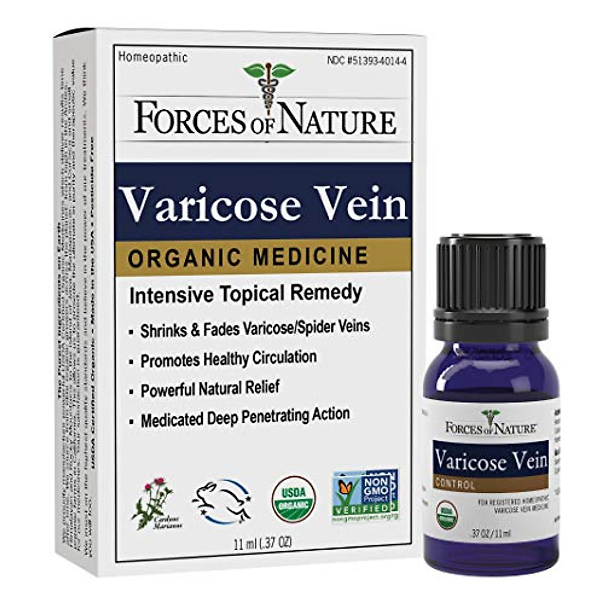 Forces of Nature Varicose Veins Treatment, Organic Homeopathic Medicine, 0.37 Fl Oz, Helps Shrink & Reduce Appearance of Cellulite, Varicose & Spider Veins, Promotes Healthy Vein Circulation