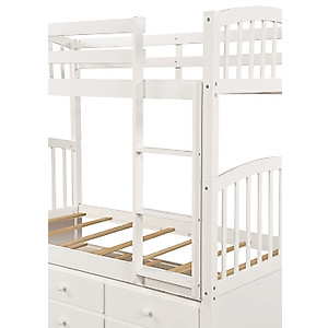 SOFTSEA Twin Over Twin Bunk Bed with Twin Trundle, 4 Step Ladder and 3 Drawers