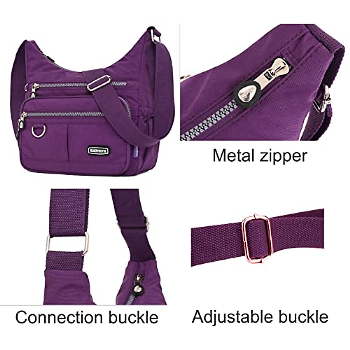 JiaYou Women Nylon Croosbody Bag Casual Hobo Bag fit for Shooping Travel(Purple,6 Liters)