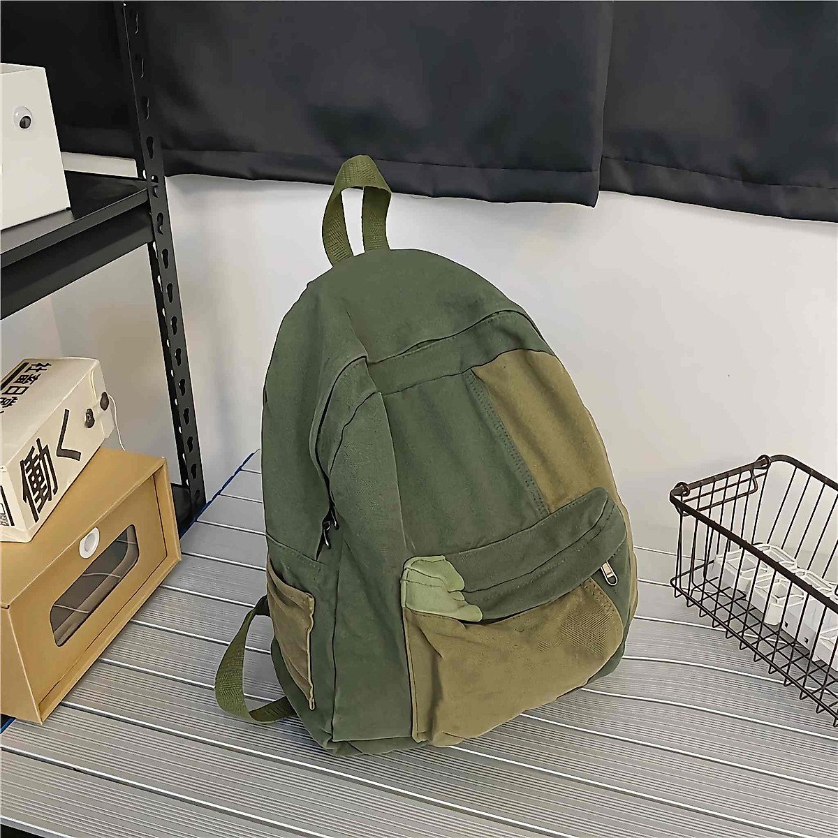 Lefe Liee vintage aesthetic canvas backpack for women men, hippie green small rucksack boho grunge bags, hemp lightweight day pack, casual daypack sage green japanese high y2k backpack
