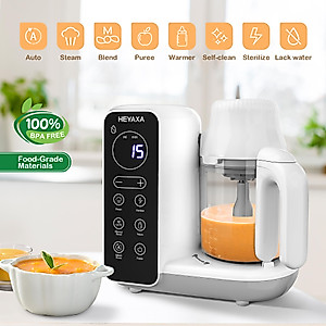 HEYAXA Baby Food Maker, Baby Food Processor with Automatic Cooking & Grinding, Food Steamer Puree Blender with Self-Cleaning Function, BPA Free (White)
