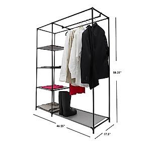 Home Basics Freestanding Storage Closet with Shelves, Grey | Open Design | 4 Tiers | Easy to Assemble | Steel Frame | Woven Fabric Shelves | Fold, Hang and Store All Essentials
