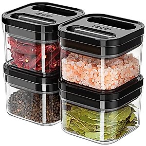 MR.SIGA 4 Pack Airtight Food Storage Container Set, BPA Free Kitchen Pantry Organization Canisters, One-handed Airtight Cereal Snack Candy Storage Containers, 360ml / 12.2oz, Small, Black