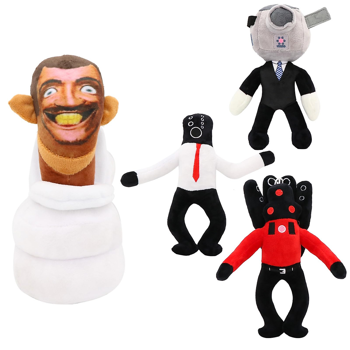 OVITTAC 4PCS Skibidi Toilet Toy Plush,Speakerman Plush,Cameraman Plush 11.3in Stuffed Animal Plushie Doll Toys Gift for Kids Fans Collectors Aldults Gift