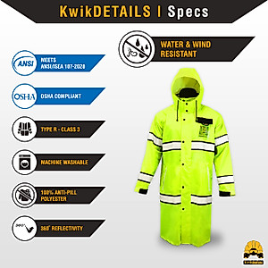 KwikSafety - Charlotte, NC - TORRENT High Visibility Rain Gear - Class 3 ANSI OSHA Reflective Weather Proof Hi Vis Trench Safety Jacket/Large