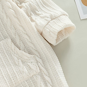 Infant Boys Girls Knit Sweater Romper Baby Toddlers Long Sleeve Hooded Button Up Winter Outfits with Pocket (White, 0-3 Months)