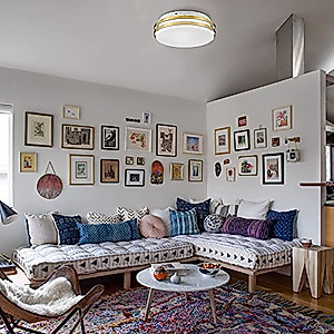 AUTELO Modern Flush Mount LED Ceiling Light Fixture 3000K Dimmable Close to Ceiling Lighting with Frosted Glass Shade in Brass Finish, for Living Room Hallway Bedroom C3578 BRZ LED