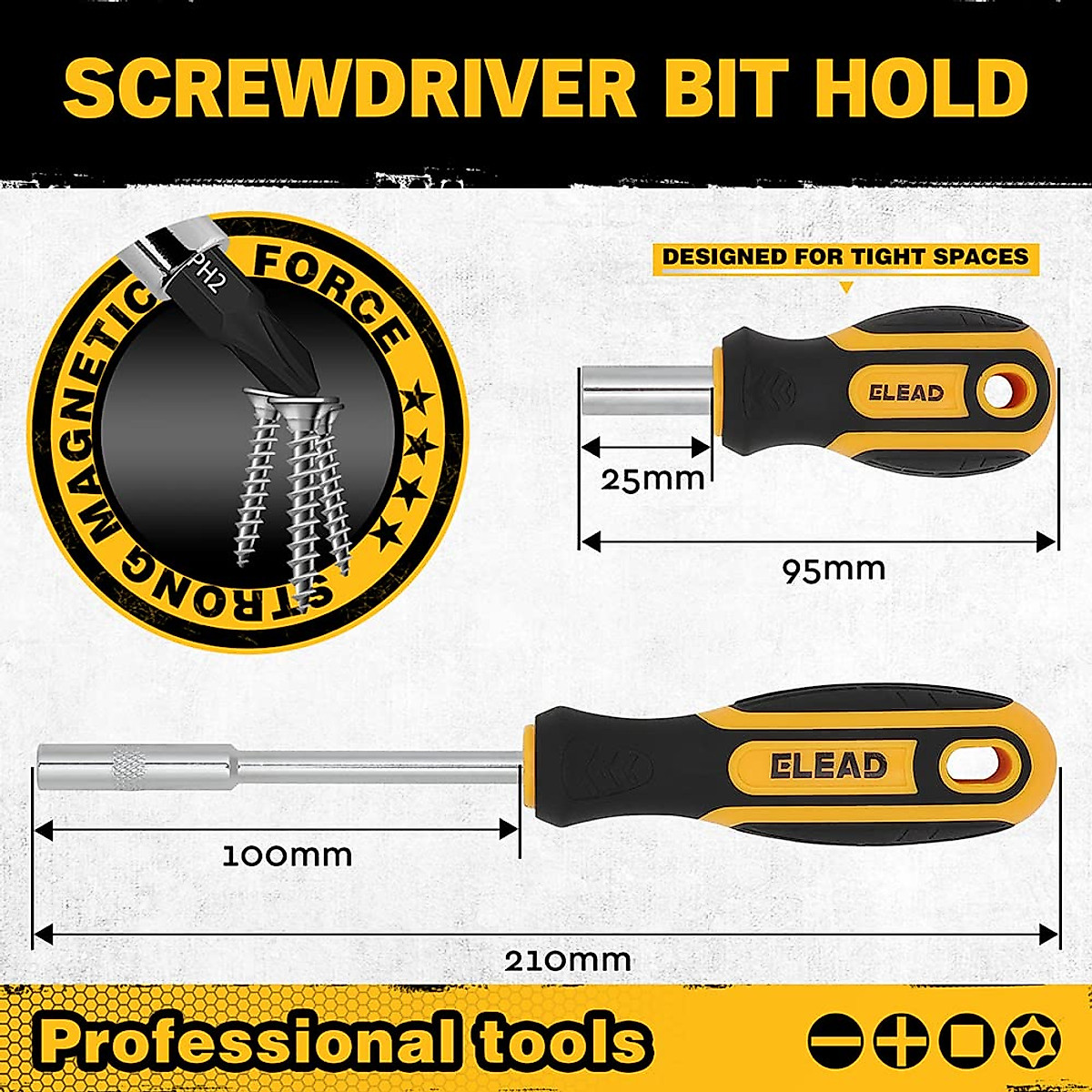 26-Piece Magnetic Screwdriver & Bit Set - Strong Magnetic Bit Holder and Screwdriver Bits, Durable & Versatile, Ergonomic Cushion Grip 95mm & 210mm Handles, Torx, Square, Phillips, Slotted Bits