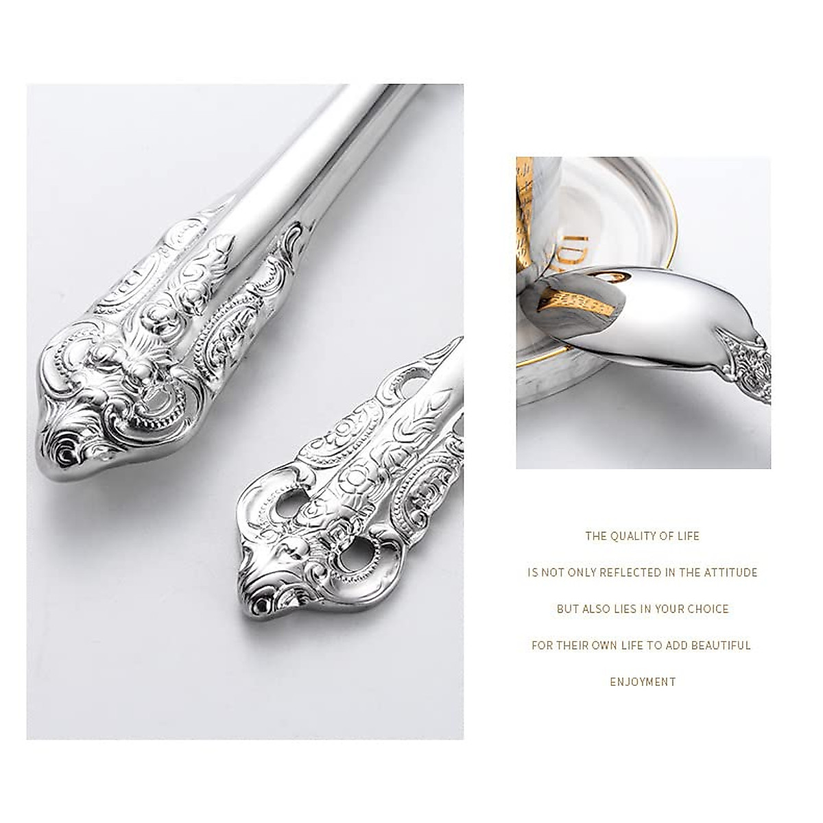 Silver Flatware Silverware Set for 6, Royal 18/10 Stainless Steel Tableware Cutlery Set Luxury Antique with 24 Pieces Dinnerware Set Restaurant Hotel Family Gatherings & Daily Use