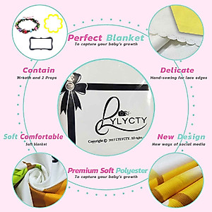 LYLYCTY Baby Monthly Milestone Blanket for 1 to 12 Months Baby, Flower and Butterfly Blanket for Baby Pictures Personalized, Includes Wreath and Frame 47"x47" BTZYLY36