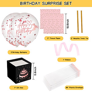 Upgraded Birthday Money Box for Cash Gift Pull, Funny Pull Money Balloon Box Happy Birthday Surprise Set, Birthday Gifts for Women Men Best Friend Girlfriend Wife Sister (Rose Quartz)