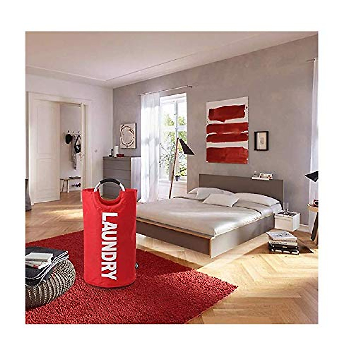 W·Z Geanmoki 82L Large Laundry Basket, Collapsible Fabric Laundry Hamper, Foldable Clothes Bag, Folding Washing Bin (Red)