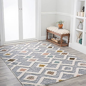 JONATHAN Y SNT104A-5 Monique Trellis High-Low Indoor Area -Rug, Modern, Contemporary, Bohemian Easy -Cleaning,Bedroom,Kitchen,Living Room,Non Shedding, Multi/Gray, 5 X 8