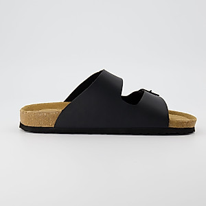 CUSHIONAIRE Men's Lane Cork footbed Sandal with Adjustable Buckle Straps +Comfort, Black Nappa 8