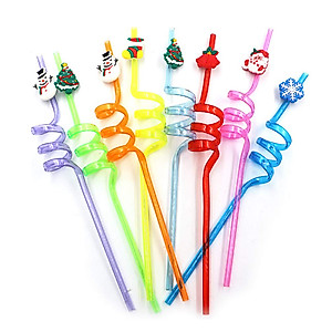 Amosfun 10pcs Christmas Straws Silly Crazy Loop Straws Plastic Party Drinking Straws Christmas party supplies