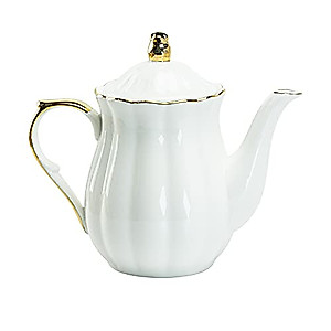 Gracie China by Coastline Imports Porcelain White Gold Scallop Teapot (40-Ounce)