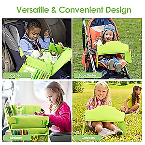 Zooawa Kids Travel Tray, Car Seat Tray for Kids Toddlers Car Seat, Toddler Car Seat Lap Tray, Road Trip Essentials Activity Table, Carseat Table Tray for 36M+ Kids Road Trip Activities, Green