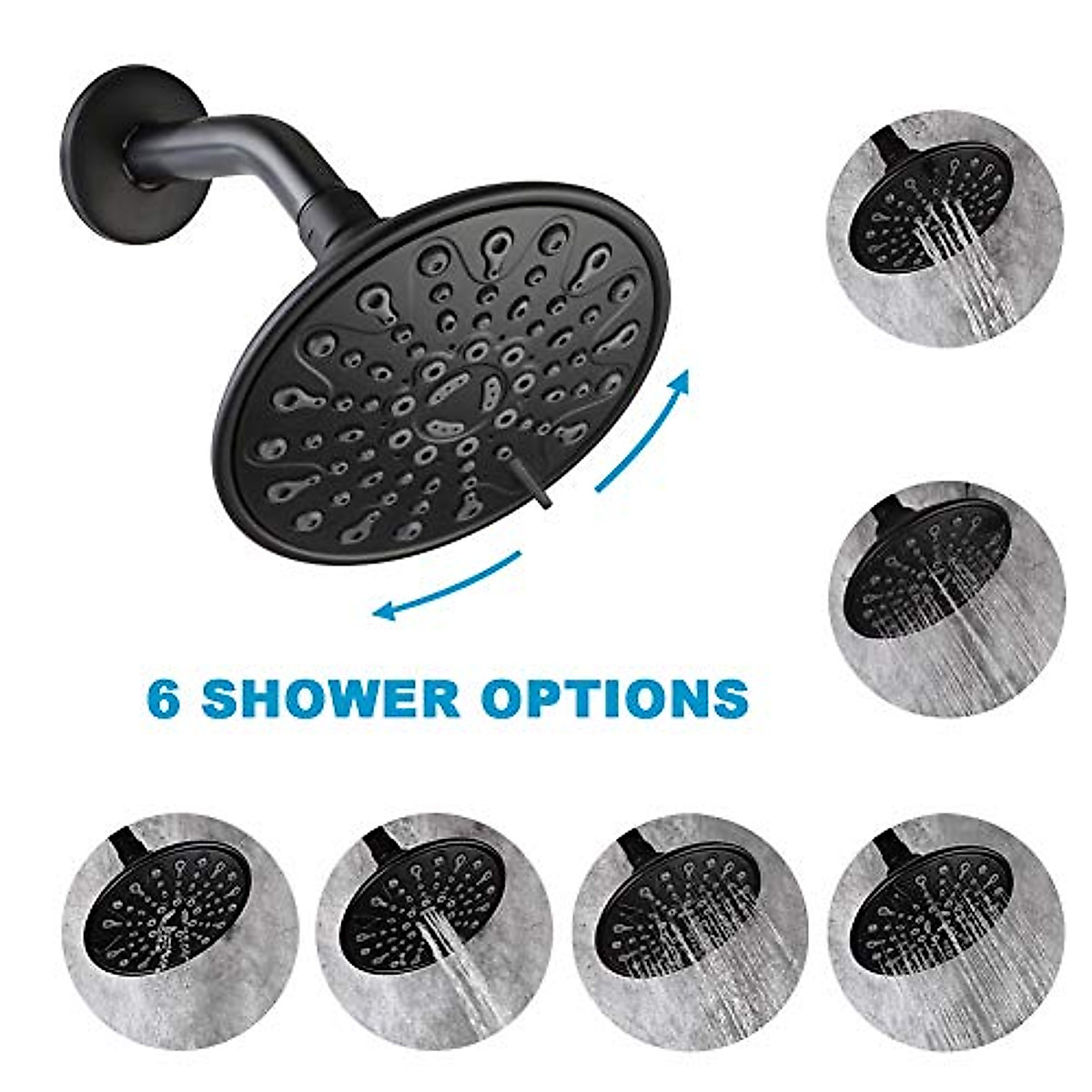 POP SANITARYWARE Matte Black 3 Handle Tub and Shower Faucet Set with 6 Spray Shower Head, Bathtub Faucet Set with Tub Spout Bathroom Mixer Tub and Shower Trim Kit with Valve