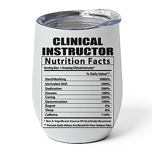 Lovesout Clinical Instructor Wine Tumbler 12oz Stainless Steel Vacuum Insulated Cup With Lid - Funny Nutritional Facts Design - Appreciation Gifts Gifts for Coworkers