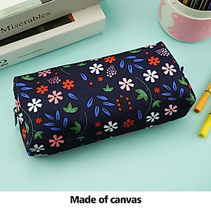 LParkin Floral Pencil Case Capacity Canvas Pen Gadget Bag Box Pouch Stationary Teacher Gift Case Makeup Cosmetic Bag
