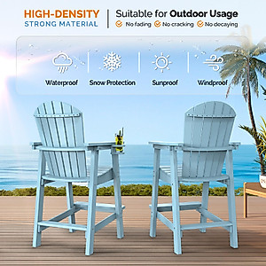 VINGLI Tall Adirondack Chairs Set of 2 HDPE Adirondack Bar Stools with Cup Holders, Poly Deck Chairs Outdoor Bar Stools, 350LBS Capacity (Blue, 2 PCS)