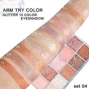 AMY'S DIARY White Glitter Purple Gold Pink Brown Shimmer Eye Eyeshadow Make Up Palette Pallet,10 Colors Glitter Shimmer Eye shadow Palette Makeup for Girl