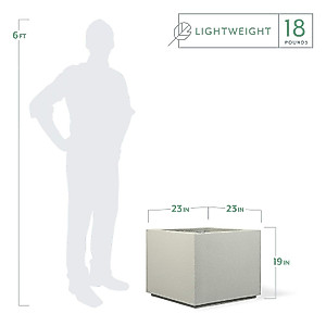 PolyStone Monterray Modern Outdoor/Indoor Square Planter, Lightweight, Heavy Duty, Weather Resistant, Polymer Finish, Commercial Grade and Residential, 23" L x 23" W x 19" H (Greige)