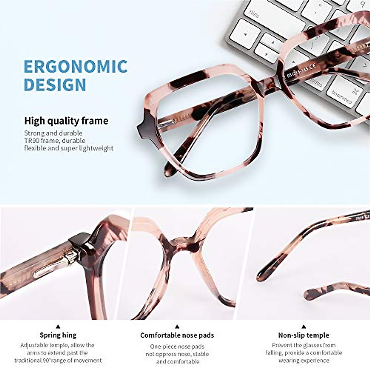 REECKEY Blue Light Glasses for Women, Computer Glasses Women Blue Light Blocking, Oversized Blue Light Filter Glasses, Gaming Glasses, Anti Blue Light Glasses, Square Eye Glasses (Pattern)