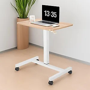 CLATINA Height Adjustable Mobile Laptop Desk Cart - Versatile Rolling Workstation Table for Office, Home, and Study Room - Ergonomic Standing Desk with Lockable Wheels 28" x 19" Beige…