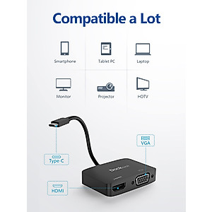 USB C to HDMI VGA Adapter, Dockteck 2 in 1 HDMI VGA Adapter, USBC VGA to HDMI for MacBook Pro/Air, iPad Pro, Chromebook, Surface Pro, Dell Xps, Galaxy