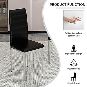 WINWOL Modern Dining Chairs Set of 4,Products are Perfect for Restaurants, Living Rooms, Kitchens, and Offices,PU Leather Upholstery,high Back and Metal Legs (Black, Set of 4)