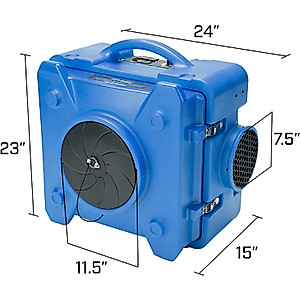 BlueDri BD-AS-550-BL Negative Machine Airbourne Cleaner HEPA Scrubber Water Damage Restoration Equipment Air Purifier, Blue