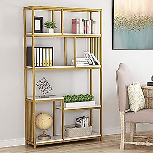Tribesigns 7-Open Shelf Bookcases, Etagere Bookcase with Gold Sturdy Metal Frame, Modern Bookshelf Elegant Storage Display Shelves for Home Furniture