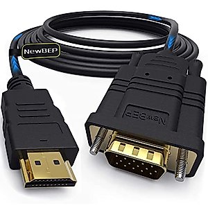NewBEP HDMI to VGA Adapter Cable, 6ft/1.8m Gold-Plated 1080P Male Active Video Converter Cord Support Notebook PC DVD Player Laptop TV Projector Monitor Etc