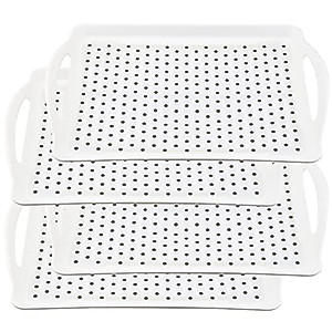 MUKLEI 4 Pcs Rectangle Anti-Slip Food Serving Tray with Handles, Plastic Food Serving Tray Drink Tray for Appetizer, Fruit, Dessert, Party, Breakfast