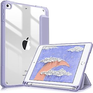 Fintie Hybrid Slim Case for iPad Mini 5th Generation 2019 / iPad Mini 4 (7.9 Inch) - [Built-in Pencil Holder] Shockproof Cover with Clear Transparent Back Shell, Lilac Purple