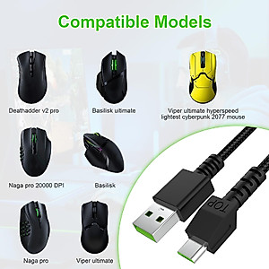 Toxaoii USB Micro Braided Mouse Charging Cable, Naga Pro 20000 DPI Charging Cord Compatible with Razer Naga Pro, DeathAdder V2 Pro, Basilisk, Viper Ultimate Wireless Gaming Mouse Charging Cord, 5.9FT
