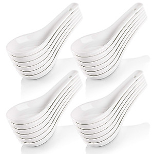Yopay 24 Pack Soup Spoon Ceramic Asian Ramen Spoons, 5 Inch White Porcelain Spoons for Appetizer Wonton Dumpling Miso, White
