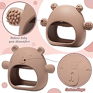 Chumia 3 Pack Baby Teether Teething Toys for Babies 0-6 Months Baby Teething Toy Silicone Anti Dropping Infant Hand Teether Pacifiers Wrist Hand Chew Toys for Sucking Needs (Caramel, Red, Pink)