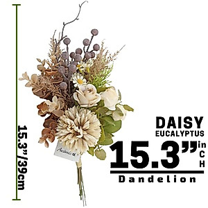 AUSBENDER 2Packs Artificial Faux Flowers Plant Silk 15.3" Fall Arrangement Boho Style Bouquets Floral Rustic Decoration Table Centerpieces for Home Kitchen (Pretty Dandelion Eucalyptus Daisy)
