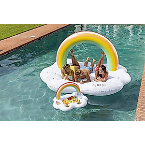 FUNBOY Giant Inflatable Luxury Rainbow Cloud Daybed and Rainbow Cloud Drink Cooler Pool Float Bundle, Perfect for a Summer Pool Party