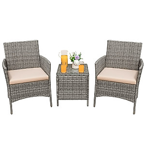 Greesum Patio Furniture 4 Pieces Conversation Sets Outdoor Wickerr Rattan Chairs Garden Backyard Balcony Porch Poolside loveseat & 3 Pieces Patio Furniture PE Rattan Wicker Chair Conversation Set