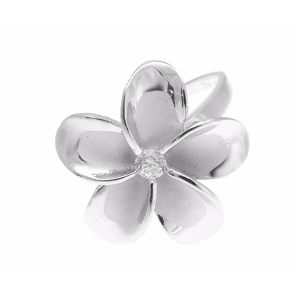 Arthur's Jewelry 925 sterling silver rhodium plated 21mm Hawaiian plumeria flower cz ring size 6