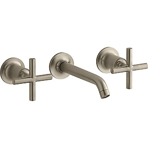 KOHLER K-T14413-3-BV Purist Two-Handle Wall-Mount Lavatory Faucet Trim with 6-1/4" Spout and Cross Handles, Less Drain, Valve Not Included, Vibrant Brushed Bronze