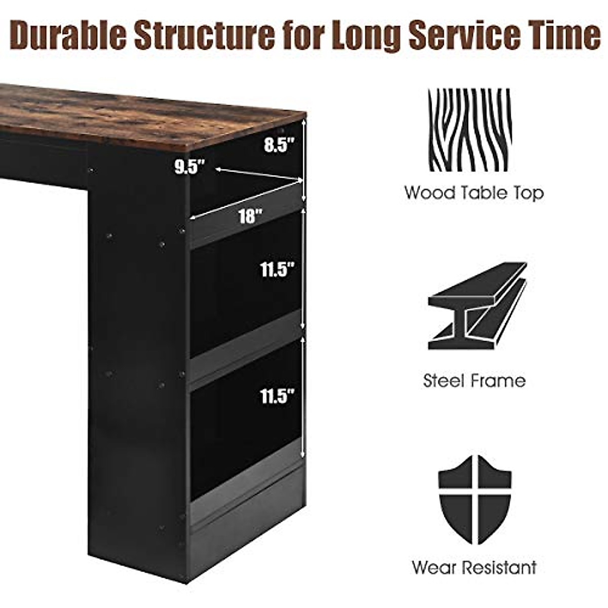 Giantex 3 Piece Pub Dining Set, Wooden Counter Height Table Set with 2 Bar Stools, Industrial Bar Table Set, Sturdy Kitchen Table with Storage for Kitchen, Restaurant, Living Room (Brown)